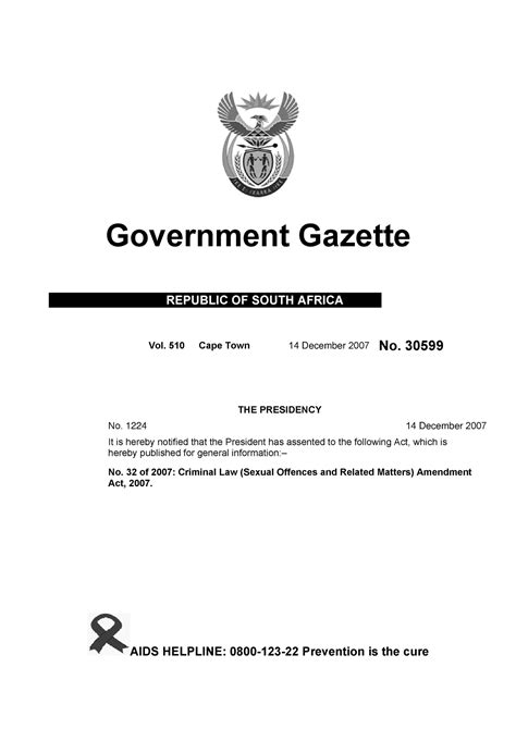 The Criminal Law Sexual Offences And Related Matters Amendment Of Government Gazette