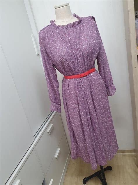 ~66 퍼플 플리츠 롱 쉬폰 원피스 세컨웨어