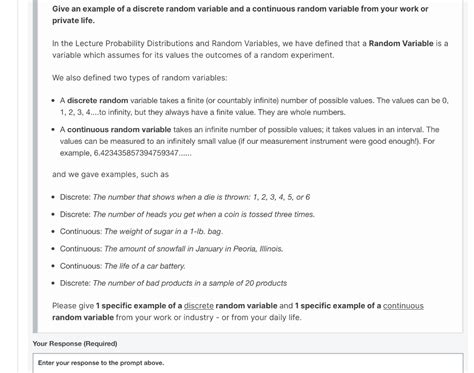 Solved Give An Example Of A Discrete Random Variable And A Chegg