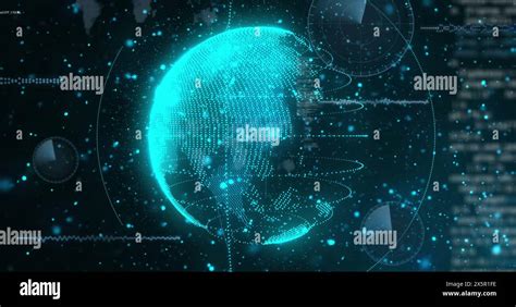 image of circles around globe and computer language with dots over