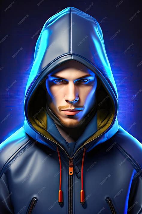 Premium Photo Hacker In A Hood On Dark Blue Digital Background Digital Artwork