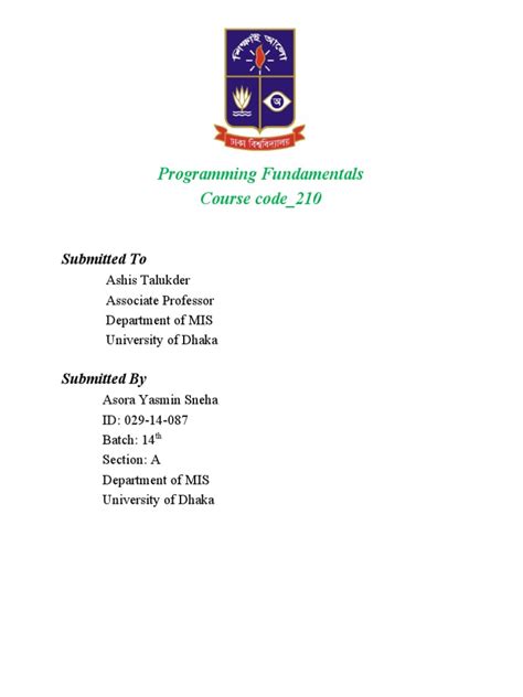 Programming Fundamentals Course Code 210 Submitted To Pdf Mathematical Analysis Mathematics