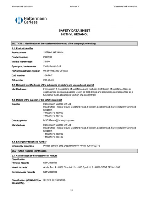 2 Ethyl Hexanol Download Free Pdf Personal Protective Equipment