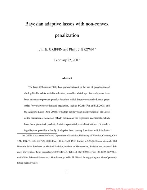 Pdf Bayesian Adaptive Lassos With Non Convex Penalization