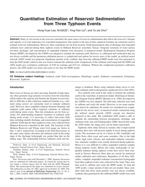Pdf Quantitative Estimation Of Reservoir Sedimentation From Three Typhoon Events