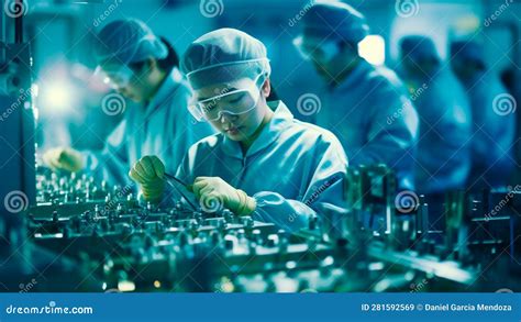 Inside Bustling Chinese Semiconductor Factory Asian Woman Worker