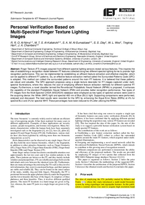 Pdf Personal Verification Based On Multi Spectral Finger Texture Lighting Images Saadoon