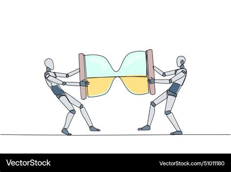 Continuous One Line Drawing Two Angry Robot Vector Image