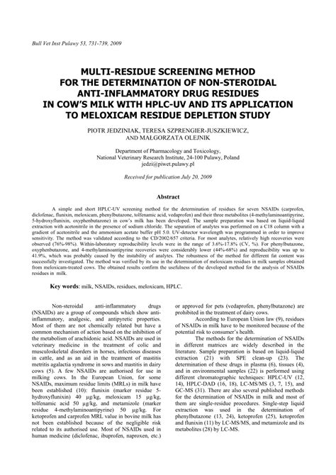 Pdf Multi Residue Screening Method For The Determination Of Non Steroidal Anti Inflammatory