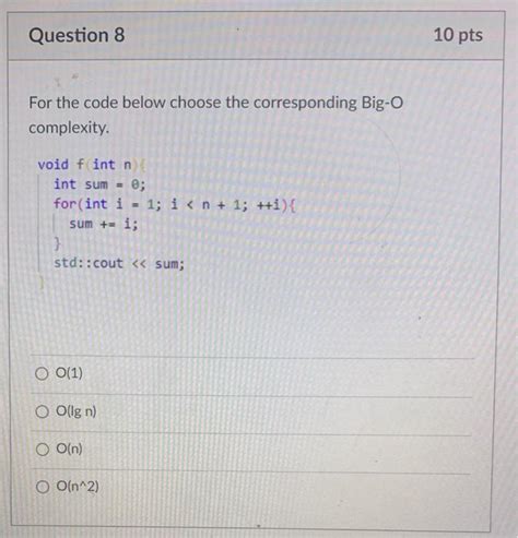 solved question 8 10 pts for the code below choose the
