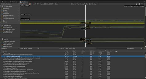 profiling particlesystem update taking alot of time unity engine