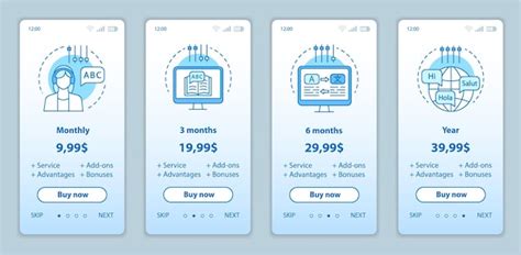 Premium Vector Online Courses Prices Onboarding Mobile App Screens