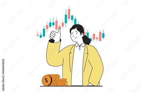 Stock Trading Concept With People Scene In Flat Web Design Woman