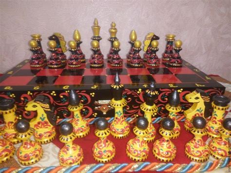 Шахматы из дерева ручная роспись Русские узоры в интернет магазине на Ярмарке Мастеров