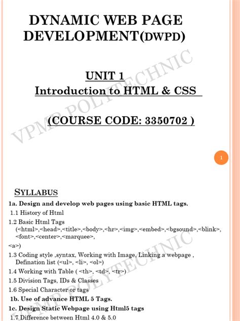 unit 1 introduction to html and css pdf html html element