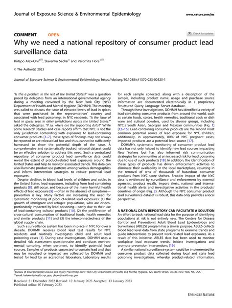 Pdf Why We Need A National Repository Of Consumer Product Lead