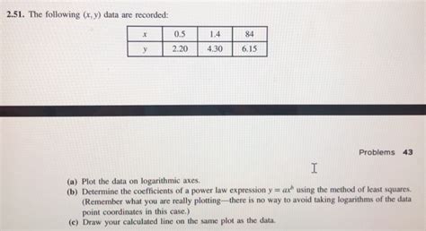 solved 2 51 the following x y data are recorded 0 5 1 4