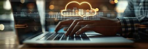 Hands Typing On Laptop With Glowing Cloud Symbol Cloud Computing And Technology Concept