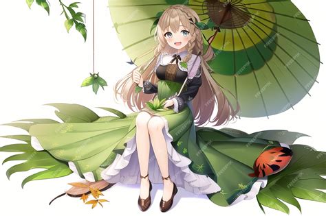 Premium Ai Image Anime Girl Sitting On The Ground With An Umbrella