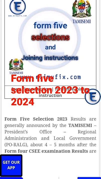Form Five Selection 2023 To 2024 Necta Selection Tamisemi Youtube