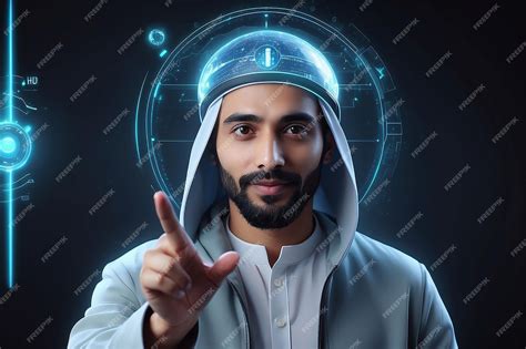 Arab Man Using Hologram Futuristic User Interface Concept Graphical