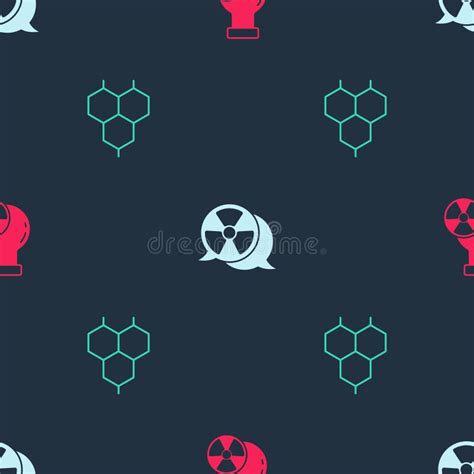 Set Test Tube Radiation Radioactive And Chemical Formula On Seamless
