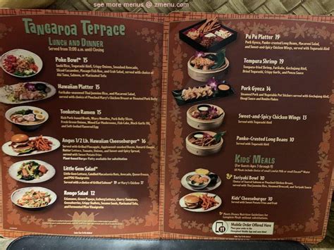 Menu At Tangaroa Terrace Tropical Bar And Grill Anaheim