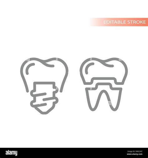 Dental Implant And Crown Line Vector Icon Tooth Implantology Outline