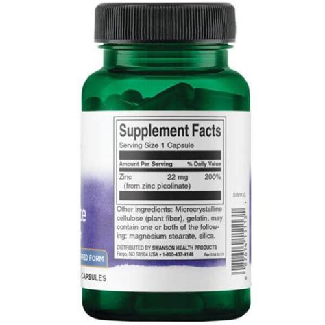 Swanson Premium Zinc Picolinate (22 Mg 60 Capsules) Immune Health