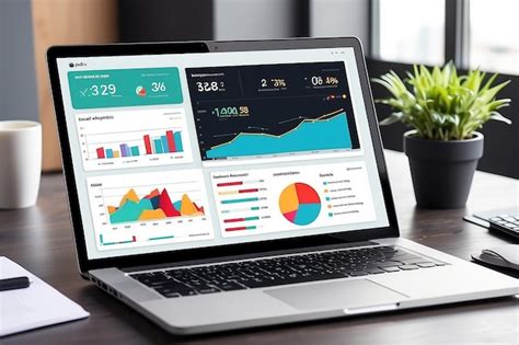 Kpi Business Analytics Dashboard On Laptop Computer Premium Ai Generated Image