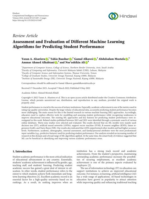 Pdf Assessment And Evaluation Of Different Machine Learning