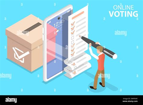 3d Isometric Flat Vector Concept Of Online Voting Mobile App E Voting Internet Election System