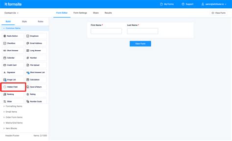 add hidden fields to formsite attributer