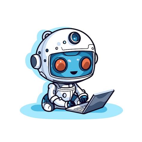 Premium Vector Cute Robot Working On Laptop Cartoon Vector Illustration Isolated On White