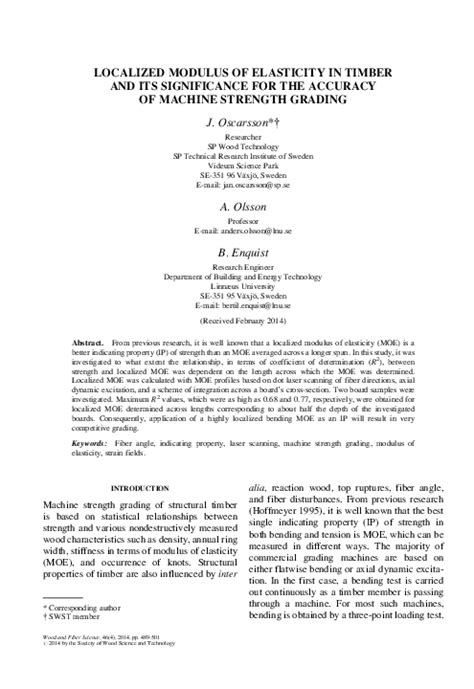 Pdf Localized Modulus Of Elasticity In Timber And Its Significance
