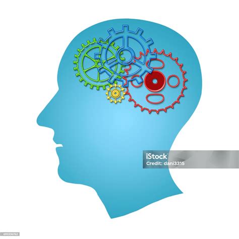 뇌 개념을 작동합니다 생각 하 고 내부 기어와 인간의 머리의 창의성 개념 흰색 배경에 고립 Mental Wellbeing에 대한