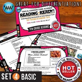 READING READY 4th Grade Task Cards Text Features BASIC SET 4 TEKS Aligned