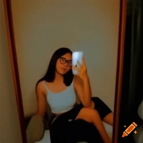 Young Adult Filipina Woman Taking Selfie In Room With Afternoon