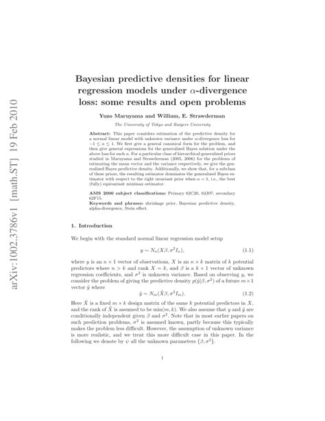 Pdf Bayesian Predictive Densities For Linear Regression Models Under