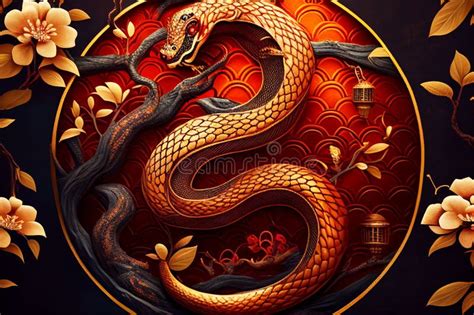 Snake Chinese New Year Black Backgroundtattoo Stock Illustration