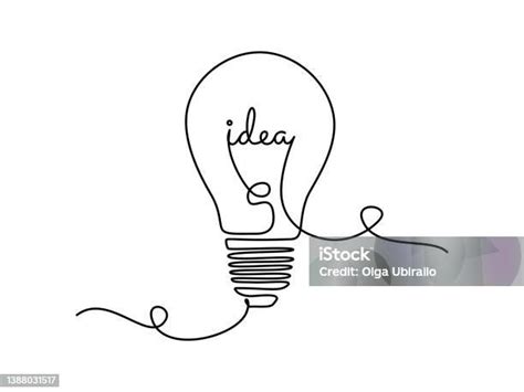 하나의 연속 선 도면에 아이디어가있는 전구 간단한 선형 스타일로 심볼 또는 전기 개념을 브레인 스토밍합니다 편집 가능한 스트로크 낙서 벡터 일러스트레이션 전구에 대한 스톡