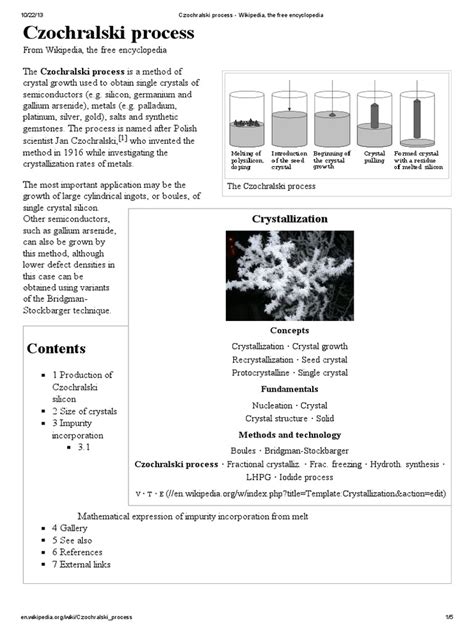 Czochralski Process Wikipedia The Free Encyclopedia Pdf Pdf