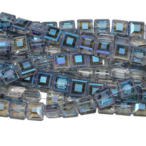 14mm Flat Square Textured Lt Berm Blue 30cm Strand Bead Trimming And Craft Co