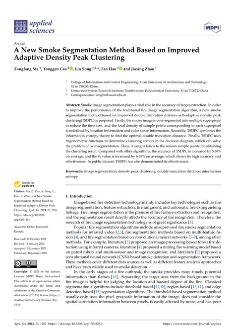Pdf A New Smoke Segmentation Method Based On Improved Adaptive Density Peak Clustering