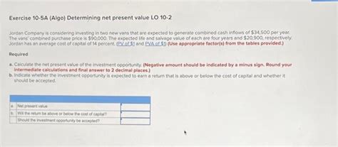 solved exercise 10 5a algo determining net present value