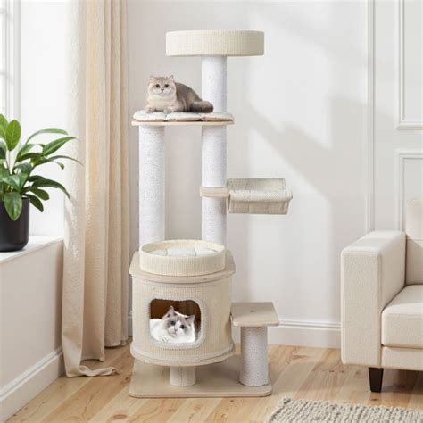 151 Cm Modern Cat Tree Multi Level With Padded Top Perch And 2 Tier Cat