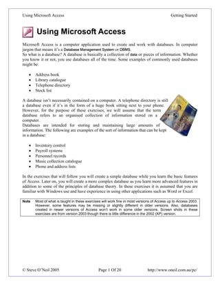 Using Microsoftaccess Gettingstarted PDF