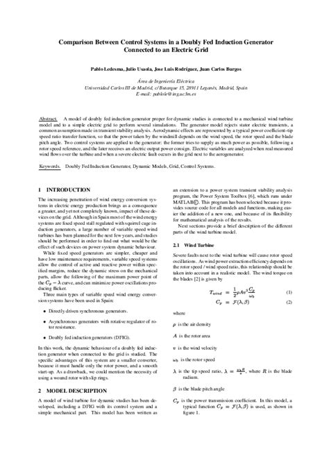 Pdf Comparison Between Control Systems In A Doubly Fed Induction Generator Connected To An