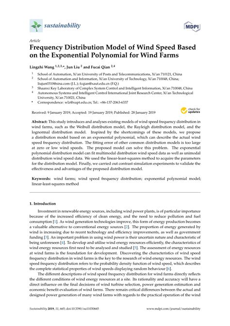 Pdf Frequency Distribution Model Of Wind Speed Based On The Exponential Polynomial For Wind Farms