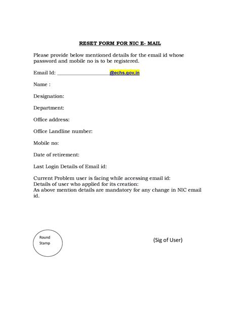 Nic E Mail Reset Application Form Pdf Instapdf